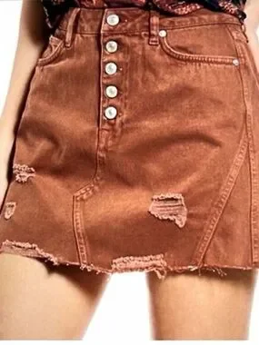 We The Free | Skirts | We The Free Rust Brown Distressed Denim Mini ...